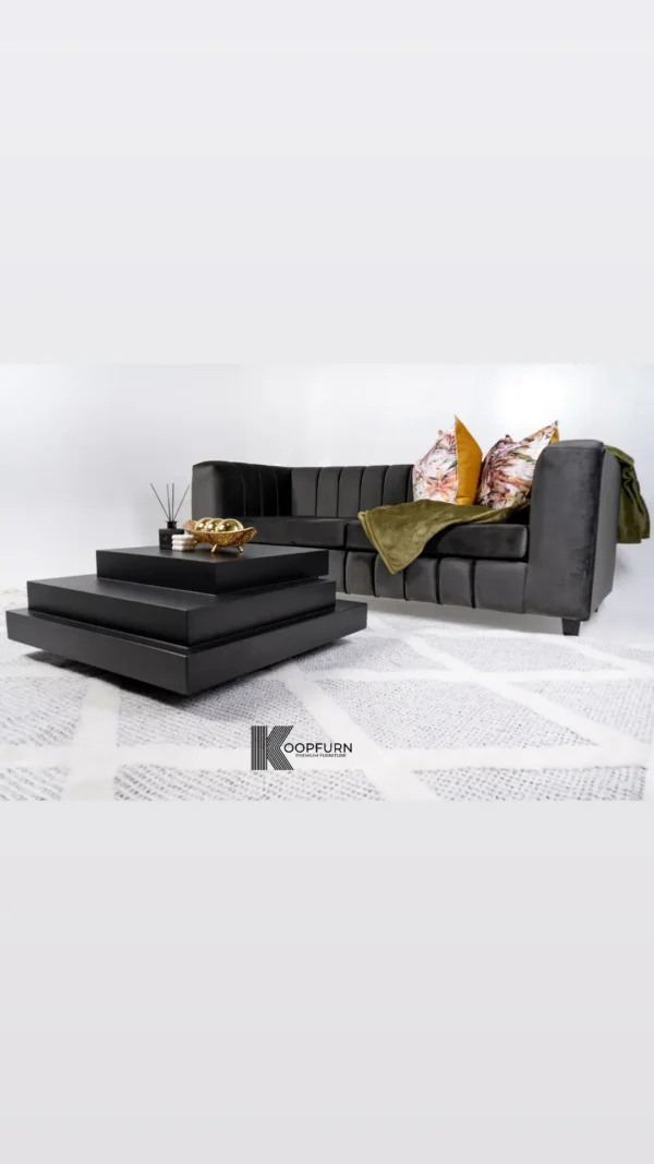 Lelo Velvet 3 Seater & Step table matt black - Koopfurn