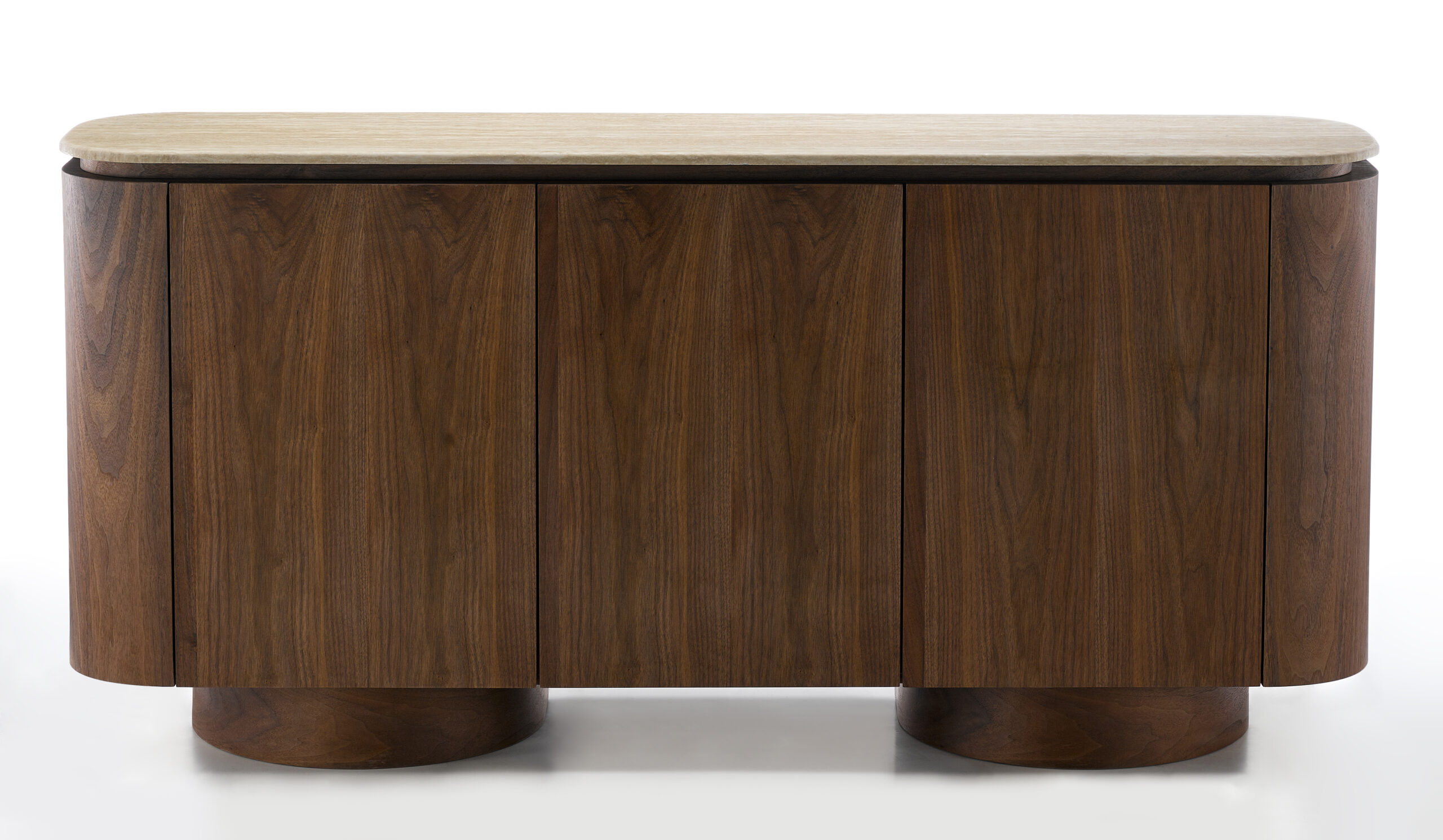 Walnut Curved Buffet Table with Travertine marble top - Koopfurn